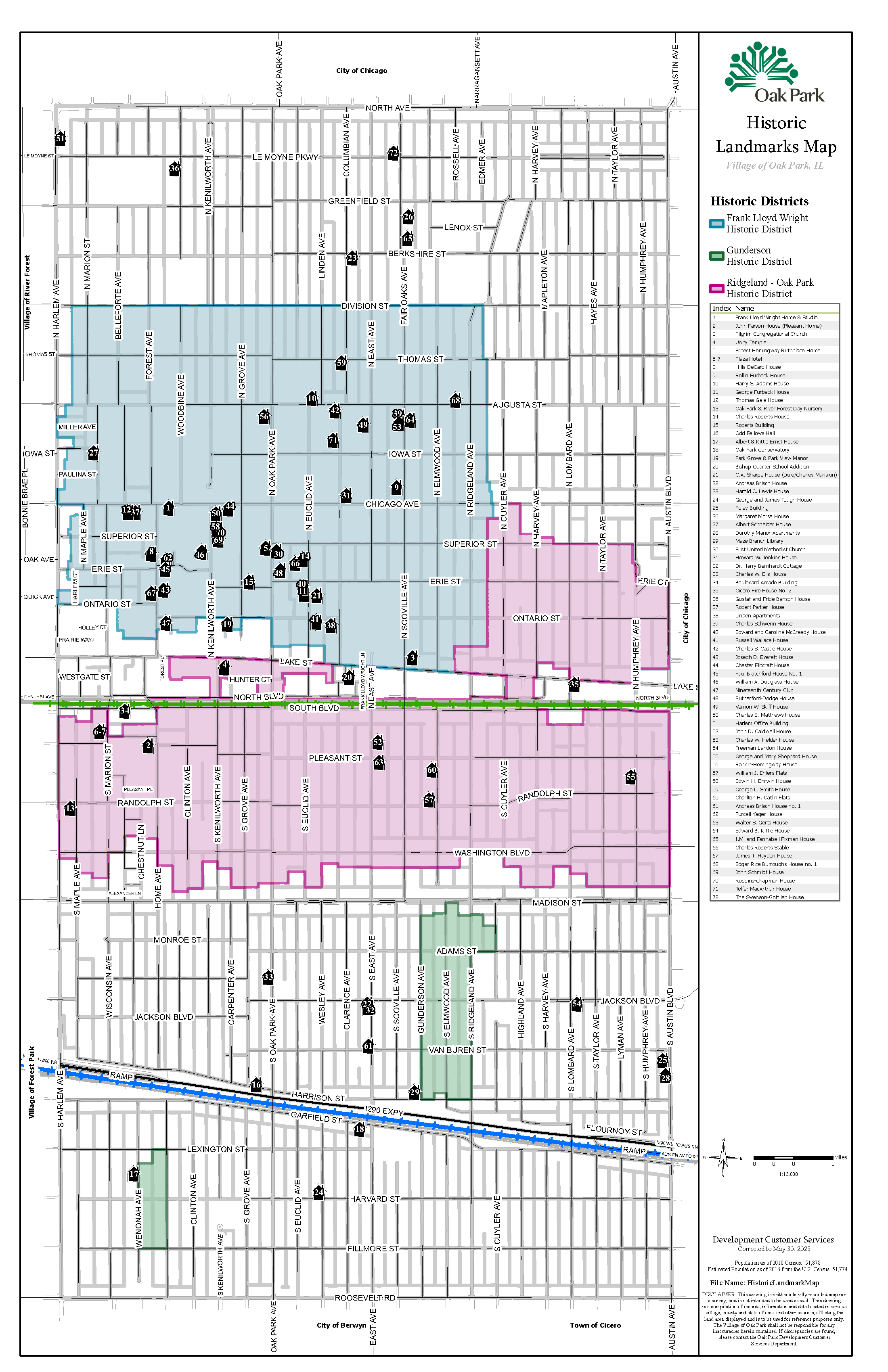 Historic Districts and Landmarks Map | Village of Oak Park